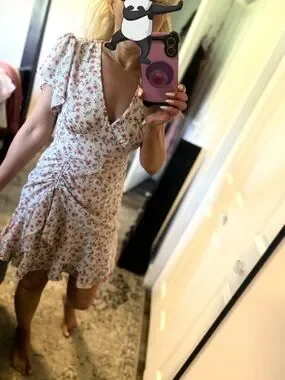 She + Sky | Dresses | She Sky White Mini Dress With Pink Floral Print ...